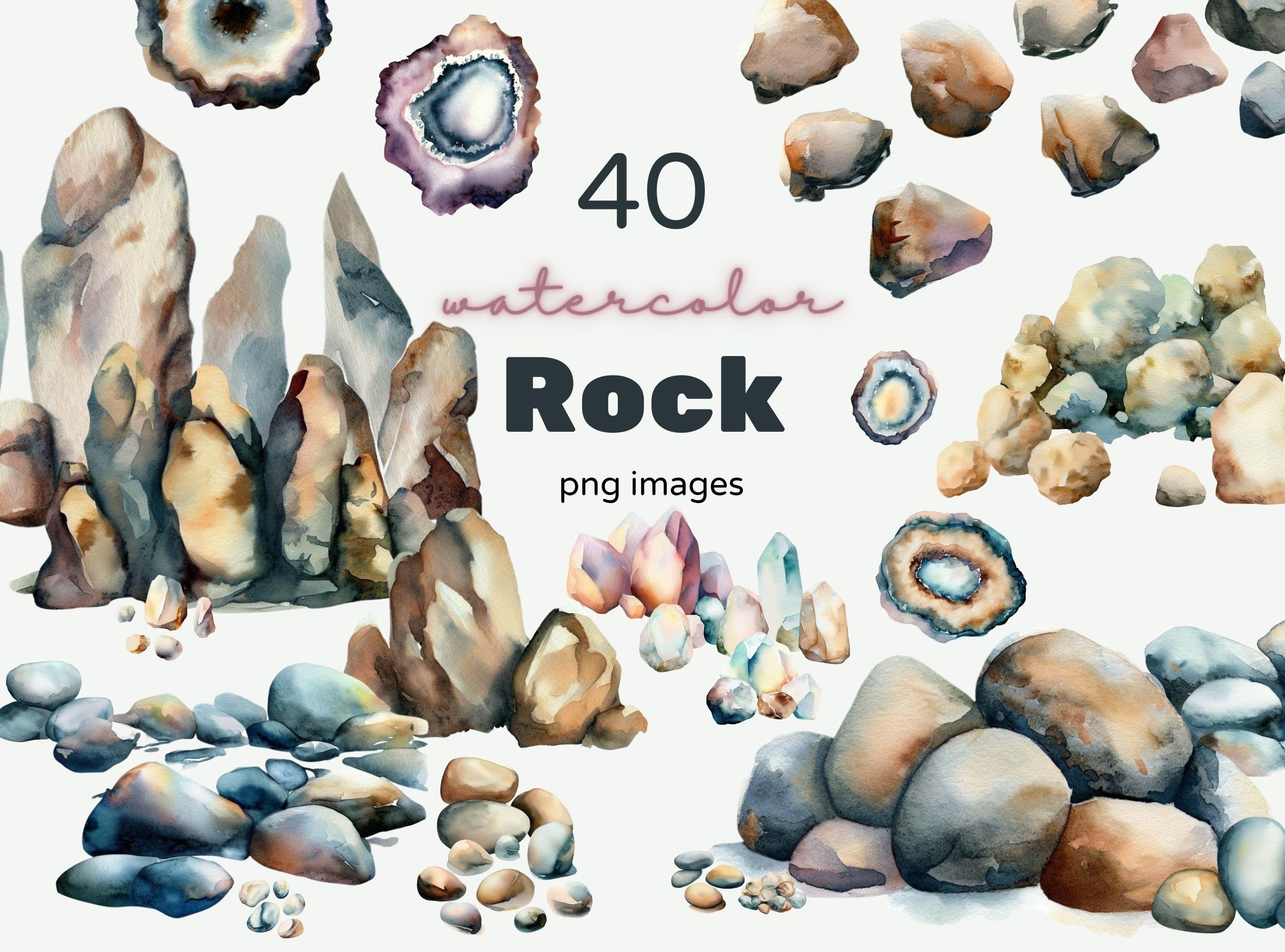 Commercial Use Rock Clipart, Rock PNG, Watercolor Rocks - Etsy UK