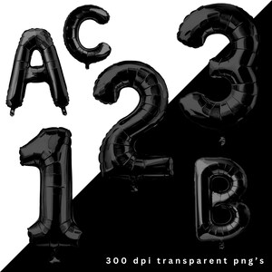 Black Balloon Letters and Numbers Clipart: PNG Alphabet Set (digital ...