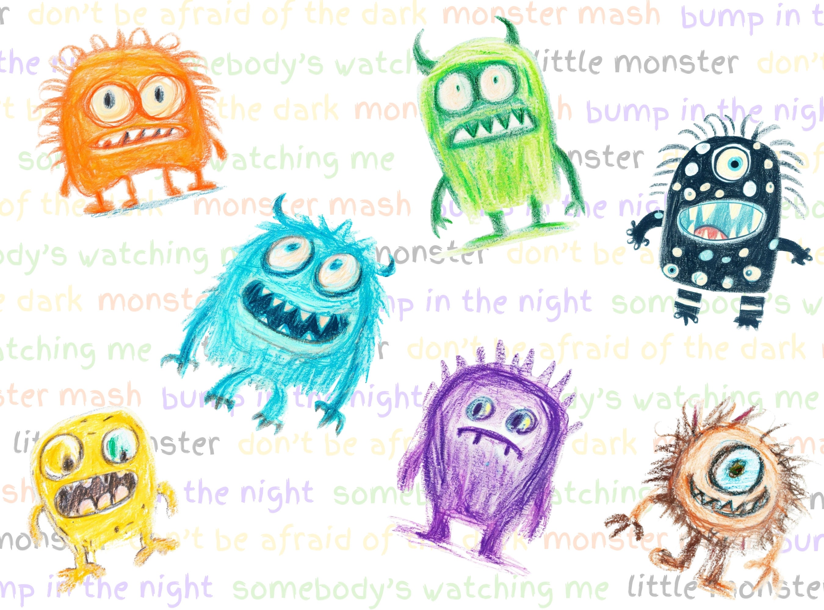 Monster Clipart: Crayon Art PNG Bundle (commercial Use) - Etsy UK