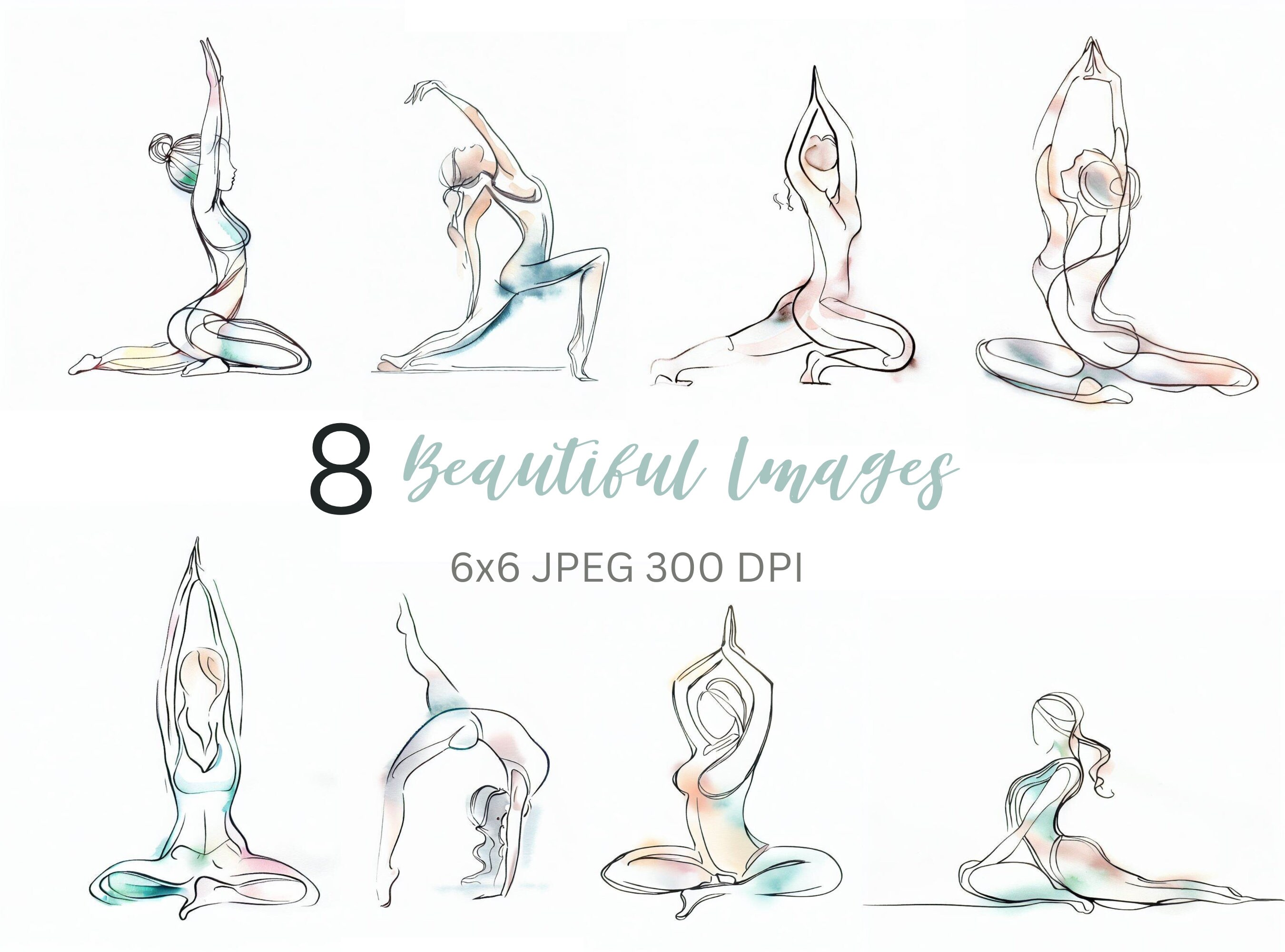Yoga Clipart Contour Line Art Clipart Watercolor Line Art - Etsy