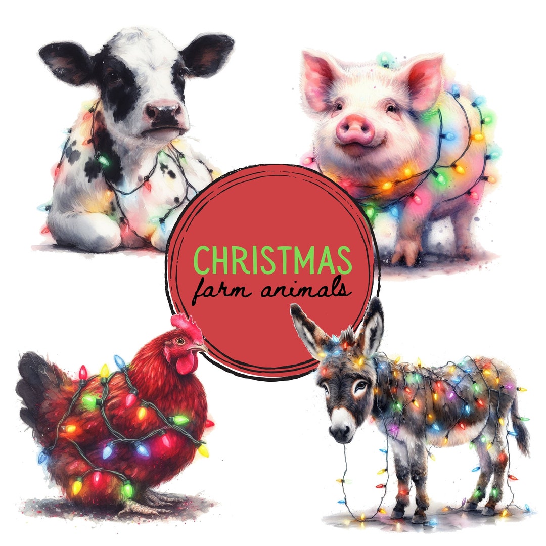 Christmas Farm Animal Clipart Bundle: Tangled in Holiday Lights - Etsy
