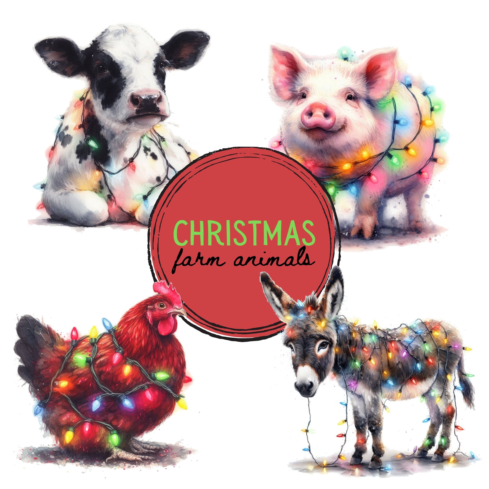 Commercial Use Farm Animals Christmas Clipart, Farm Christmas Clipart ...