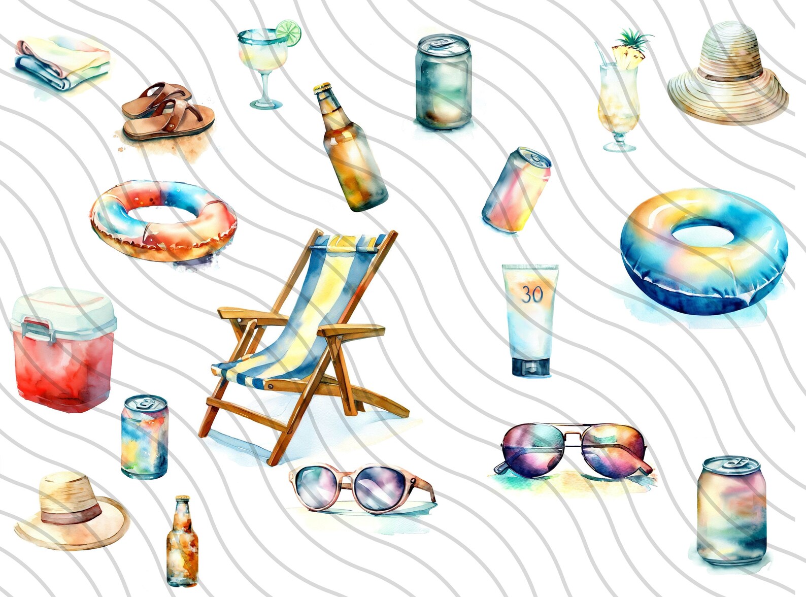 Commercial Use Beach Day Clipart, Watercolor Beach Day Art, Printable ...