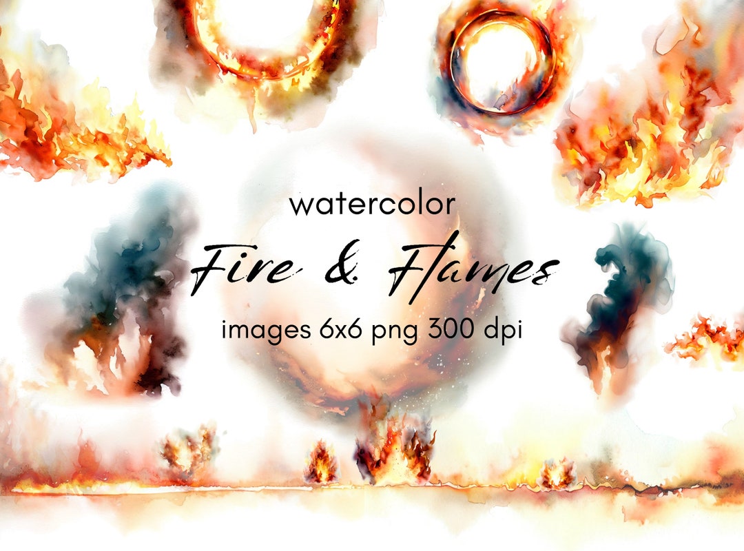 38 Watercolor Fire & Flames PNG Images 300 Dpi - Etsy