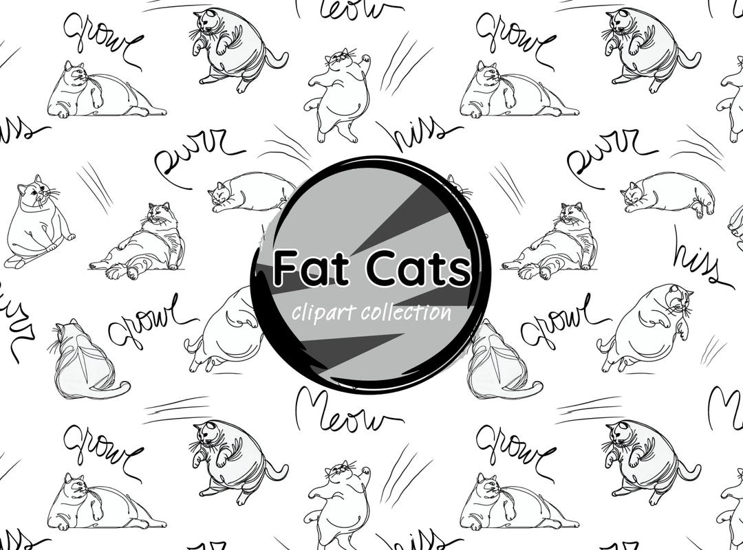 Cat Clipart | Funny Doodles Fat Cat PNG Bundle | Commercial Use & DIY ...