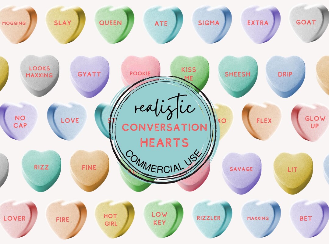 Valentine's Day Conversation Hearts Clipart: PNG Bundle, Commercial Use ...