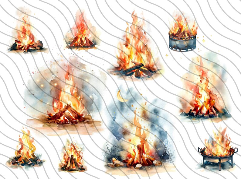 38 Watercolor Fire & Flames PNG Images 300 Dpi - Etsy