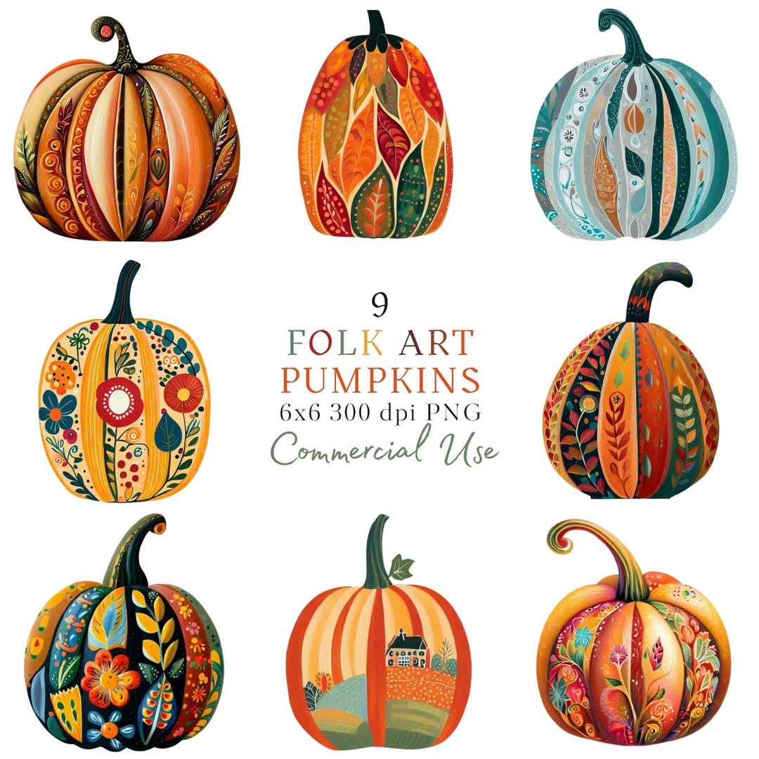 Fall Clipart: Folk Art Pumpkin Pngs (digital Download) - Etsy