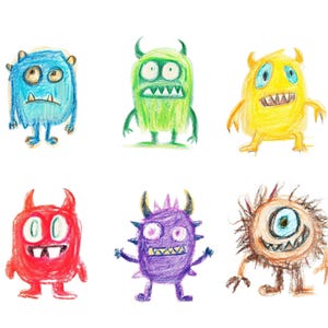 Monster Clipart: Crayon Art PNG Bundle (commercial Use) - Etsy