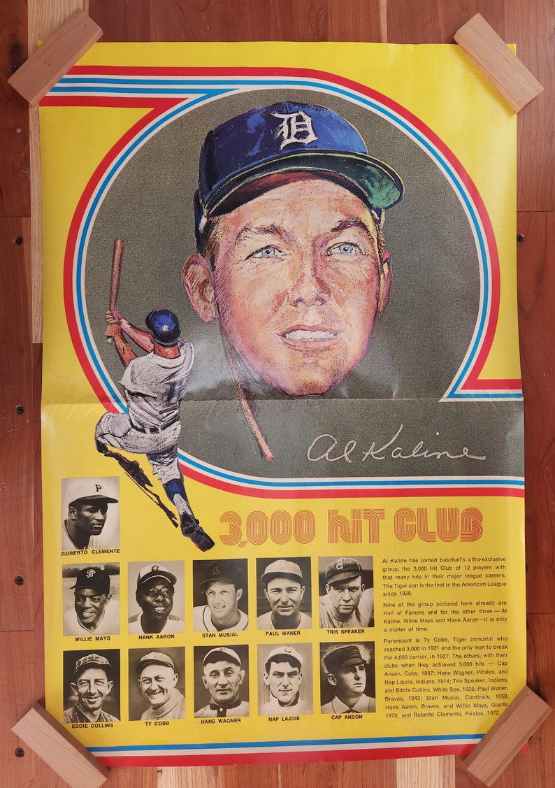 Detroit Tigers Al Kaline “3,000 Hits Club” 1970s MLB Poster - Etsy