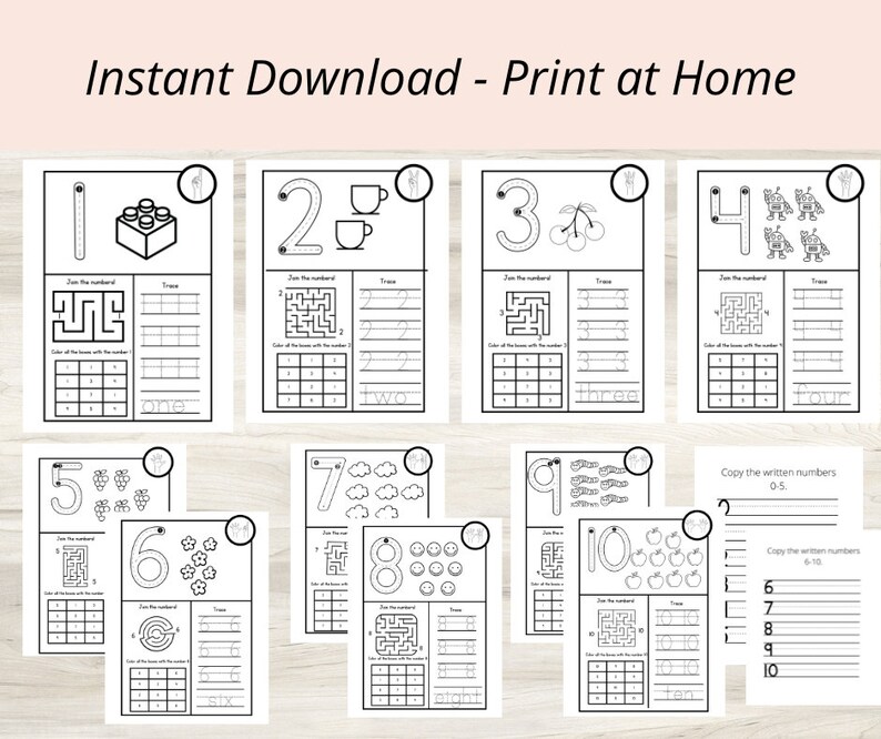 Numbers 1 to 10 Activity Worksheets for Preschool and Kindergarten. Learning Bundle - Etsy