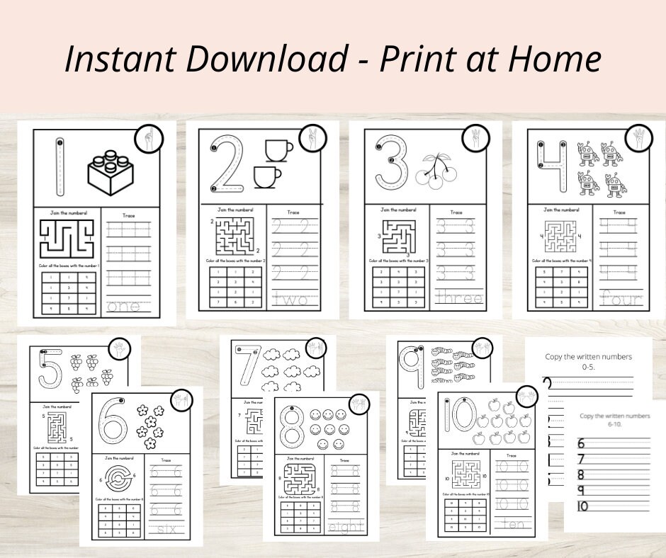 Numbers 1 to 10 Activity Worksheets for Preschool and Kindergarten ...