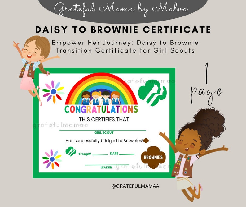 Girl Scout Bridging Certificate, Daisy to Brownie - Etsy