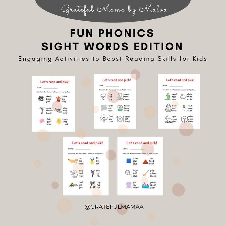 Phonics Fun: Engaging Worksheets for Kids to Master Sight Words - Etsy