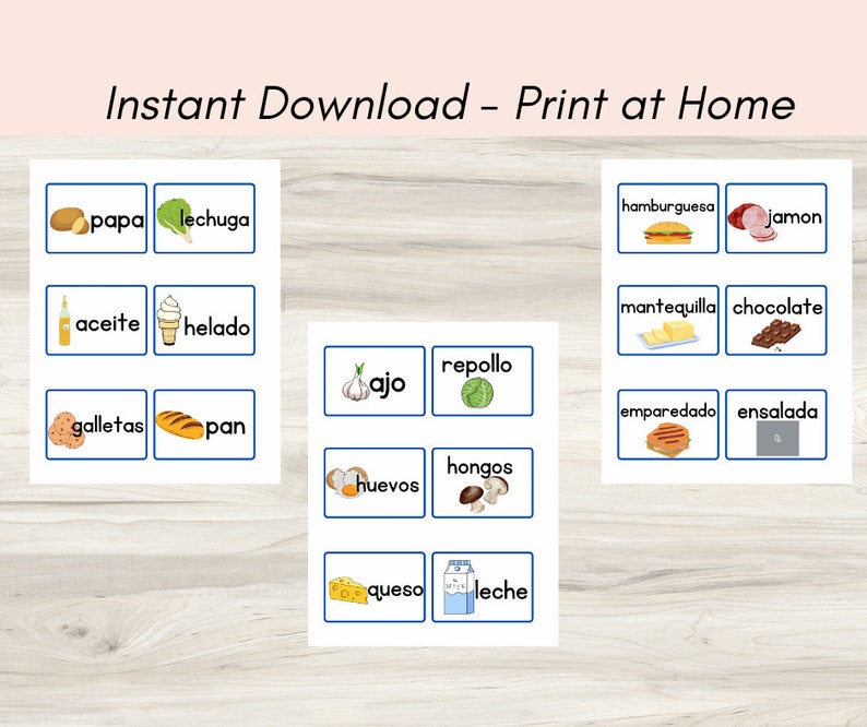 Spanish Sight Words for All Food Items - Etsy