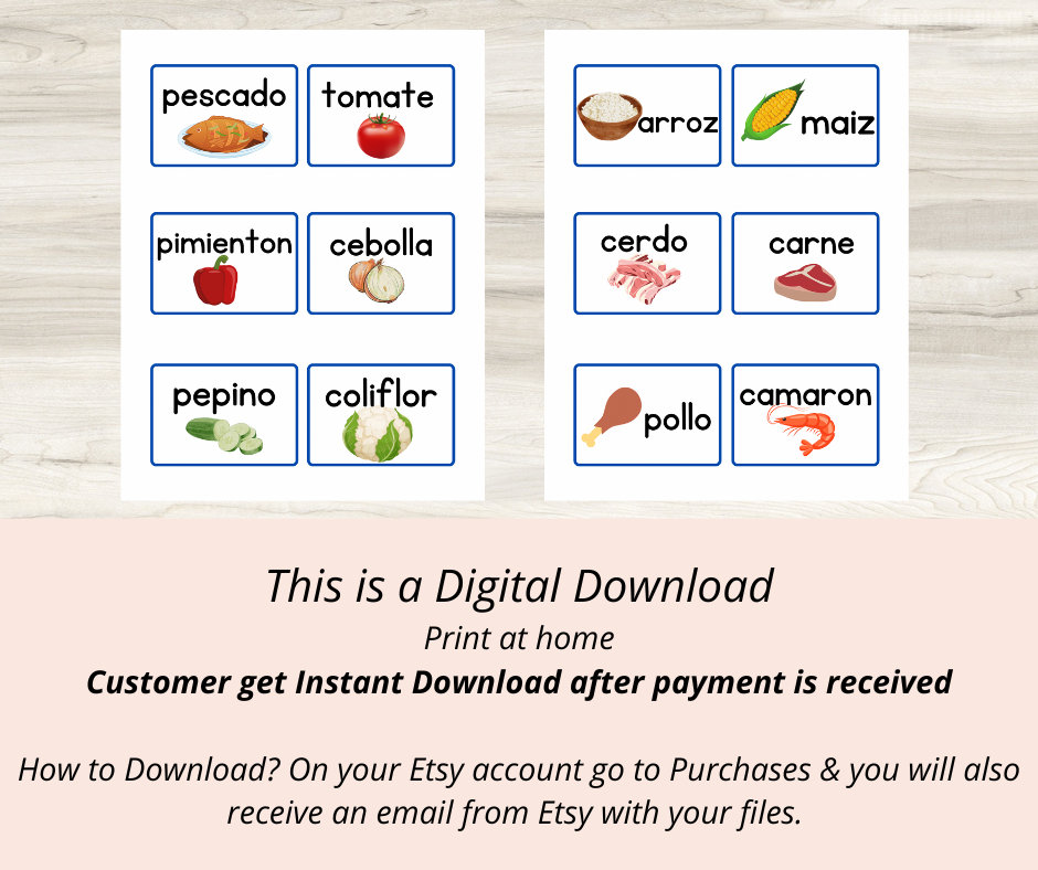 Spanish Sight Words for All Food Items - Etsy