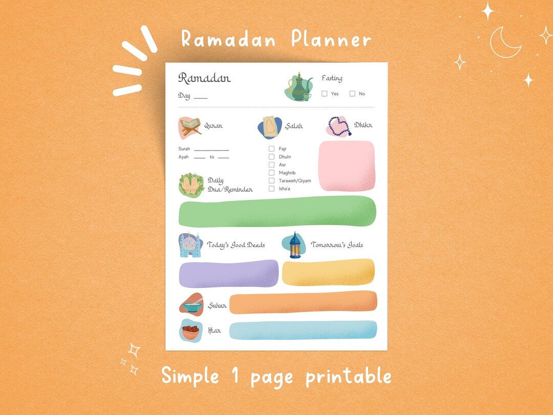 Simple Ramadan Planner | Colourful 1 Page Ramadan Journal | Printable ...
