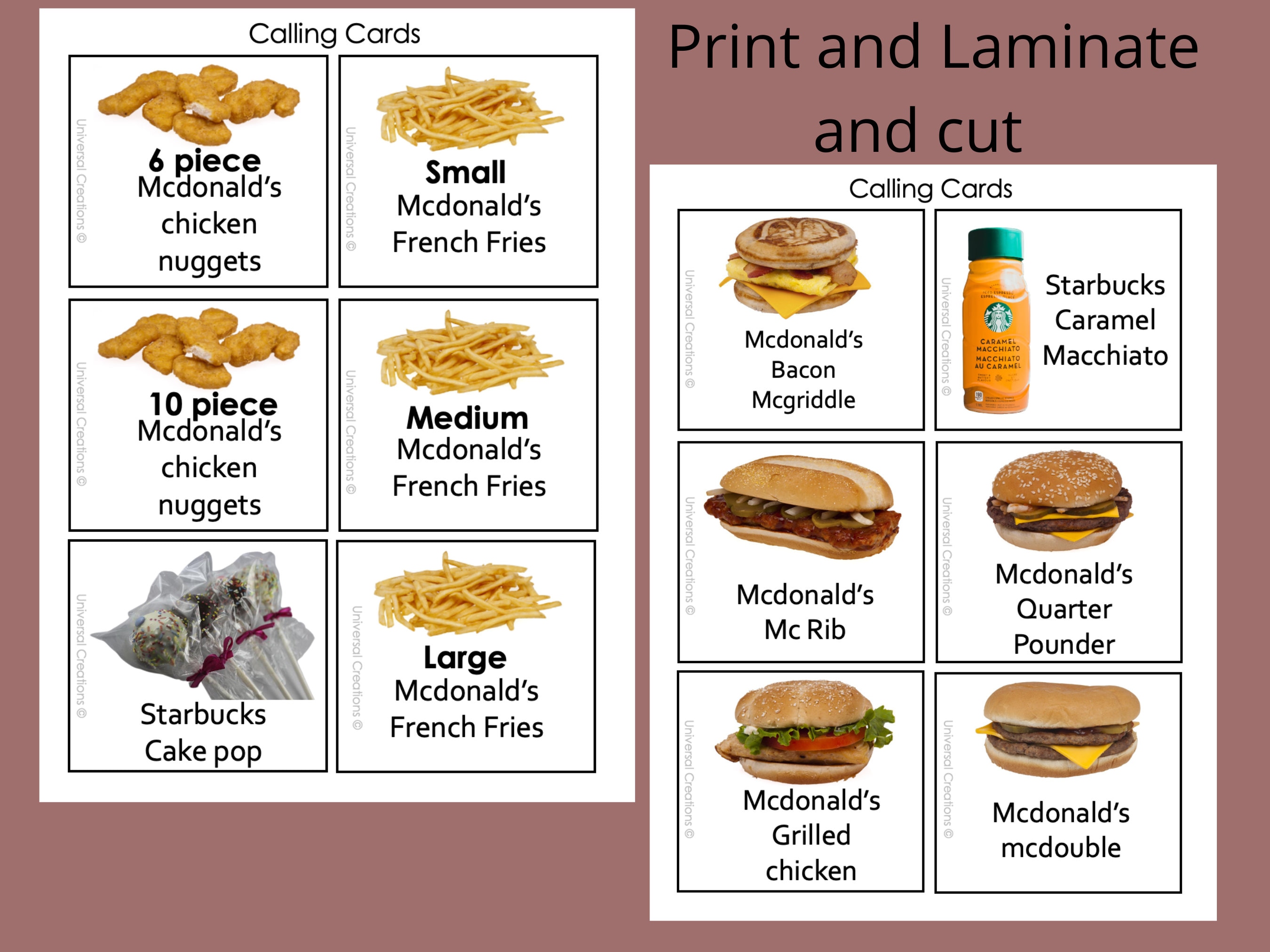 Fast Food Real Photos Bingo Game - Etsy