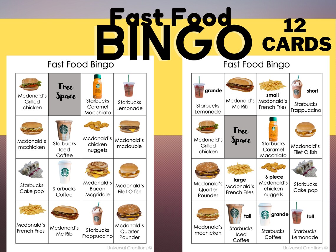 Fast Food Real Photos Bingo Game - Etsy Australia