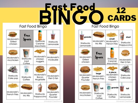 Fast Food Real Photos Bingo Game - Etsy