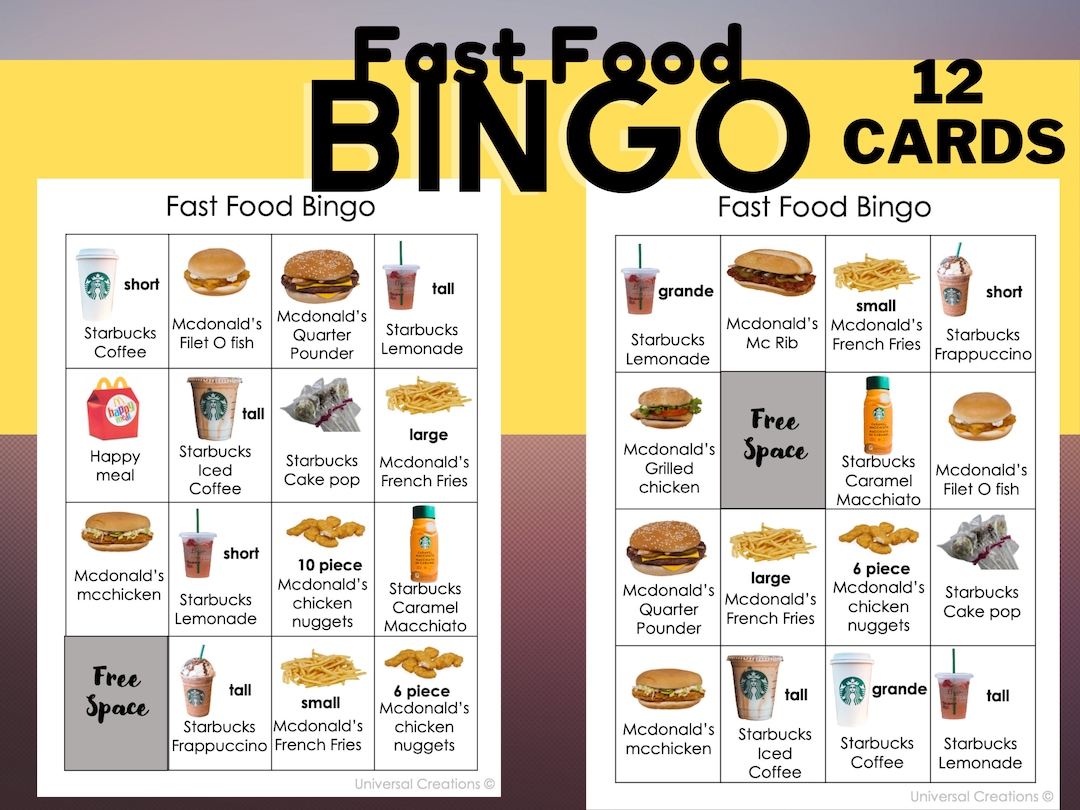 Fast Food Real Photos Bingo Game - Etsy