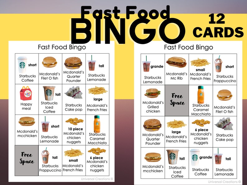 Fast Food Real Photos Bingo Game - Etsy