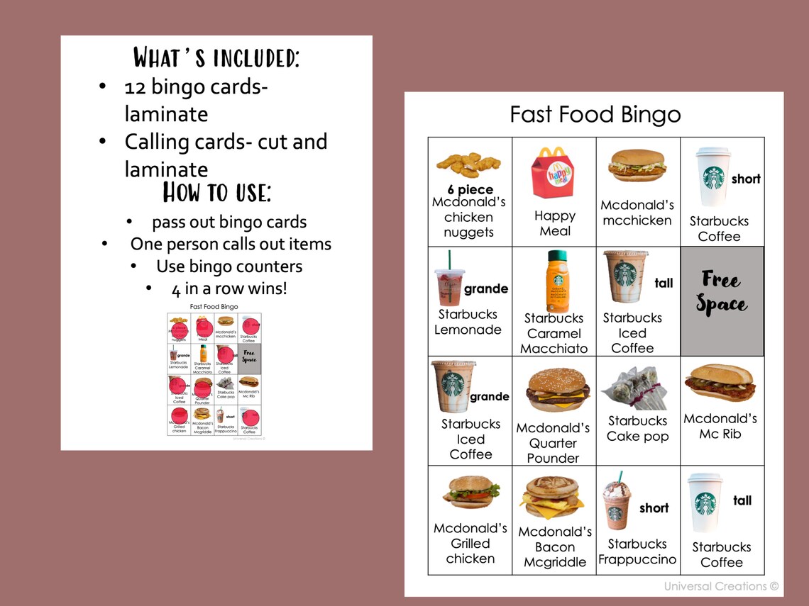 Fast Food Real Photos Bingo Game - Etsy UK