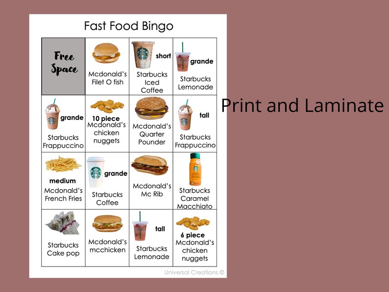 Fast Food Real Photos Bingo Game - Etsy