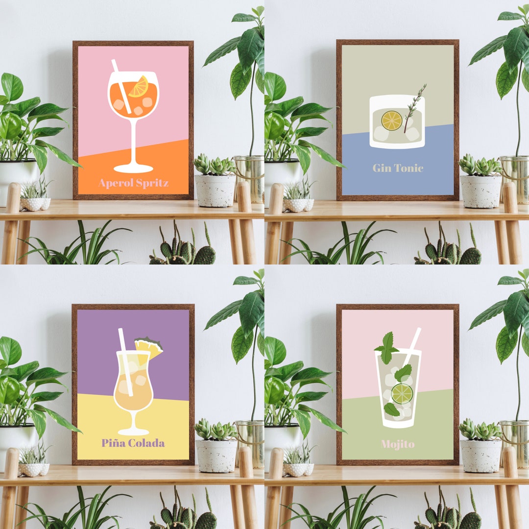 Cocktail Poster Set Pastel - Etsy