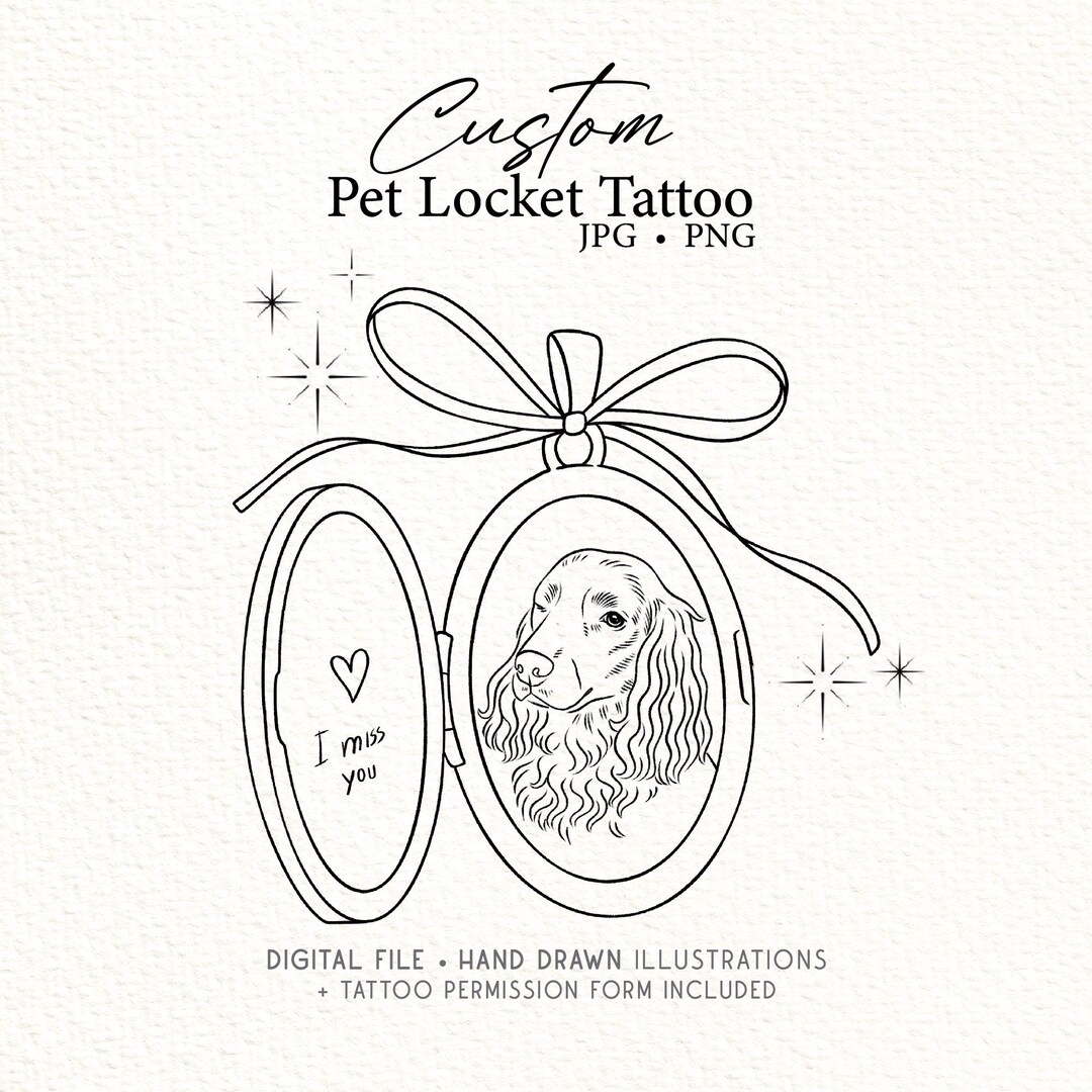 Personalized Pet Locket Tattoo, Custom Dog & Cat Line Art Portrait ...
