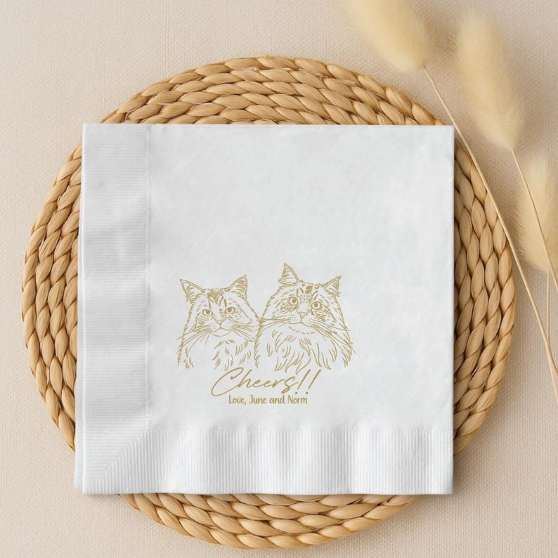 Pet Line Drawing From Photo Wedding Napkins Signs Dog Cat Portrait ...