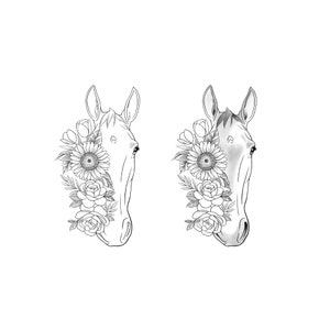 Custom Horse Tattoo Design, Horse Portrait and Flowers Tattoo, Horse ...