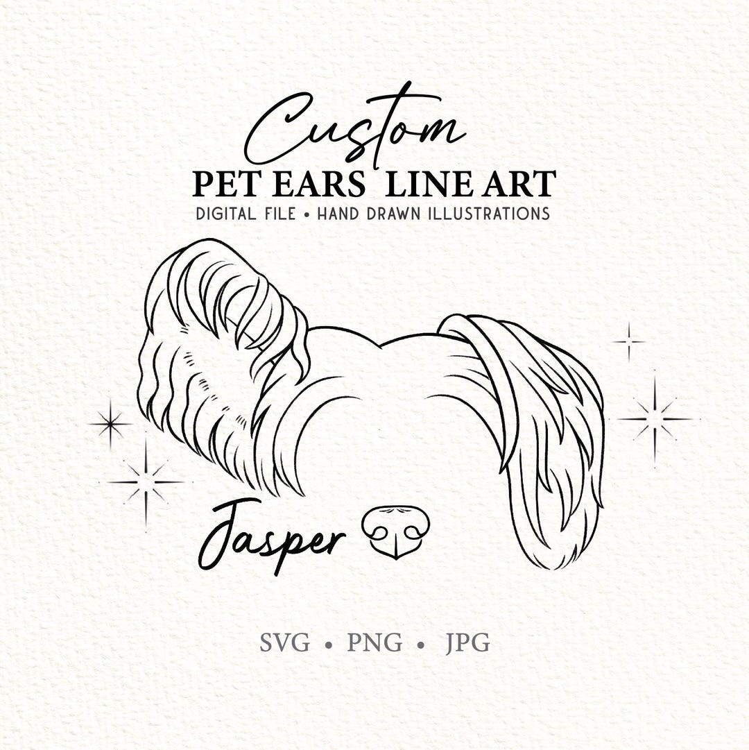 Personalized Pet Ears Line Art: Custom Dog & Cat Memorial Tattoo Design ...