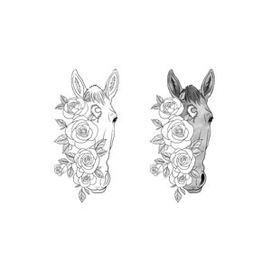Custom Horse Tattoo Design, Horse Portrait and Flowers Tattoo, Horse ...