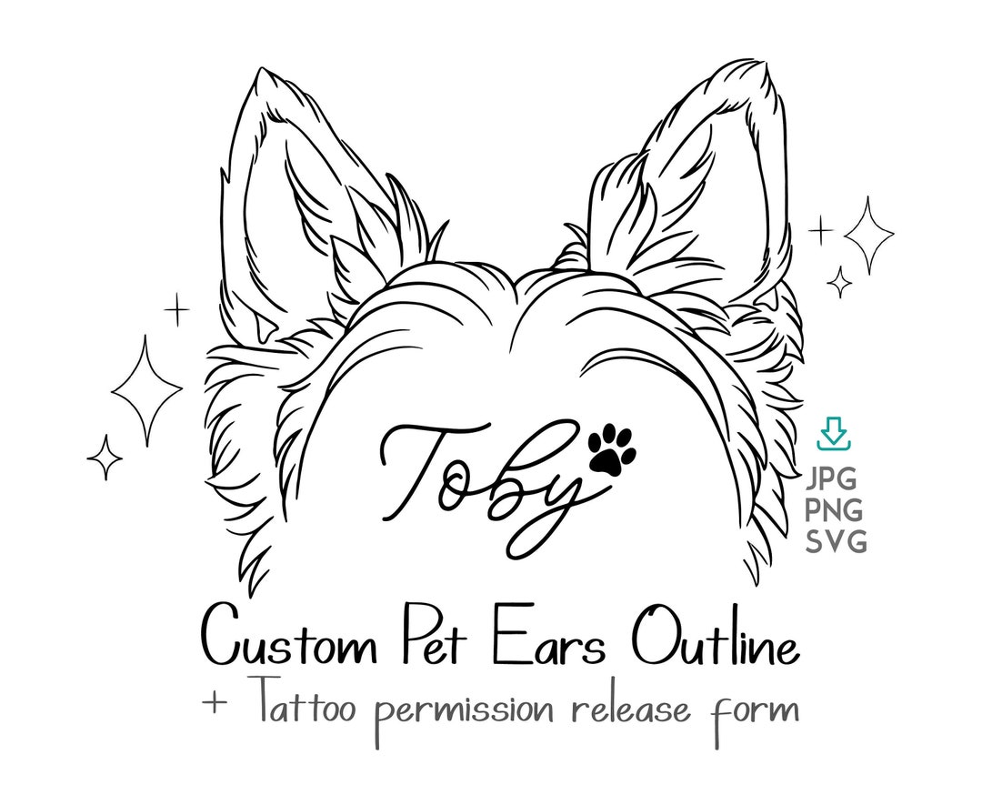Custom Pet Ears Outline Personalized Dog Ear Drawing & Custom Pet ...