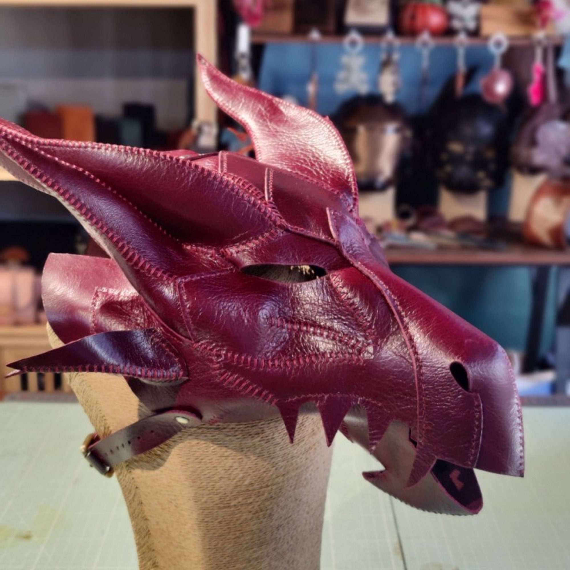 Handmade Leather Dragon Head Mask Steampunk Party Costume Cosplay Head ...