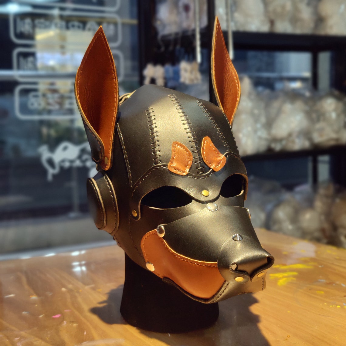 Handmade Leather Puppy Dog Head Mask Steampunk Party Costume Cosplay ...