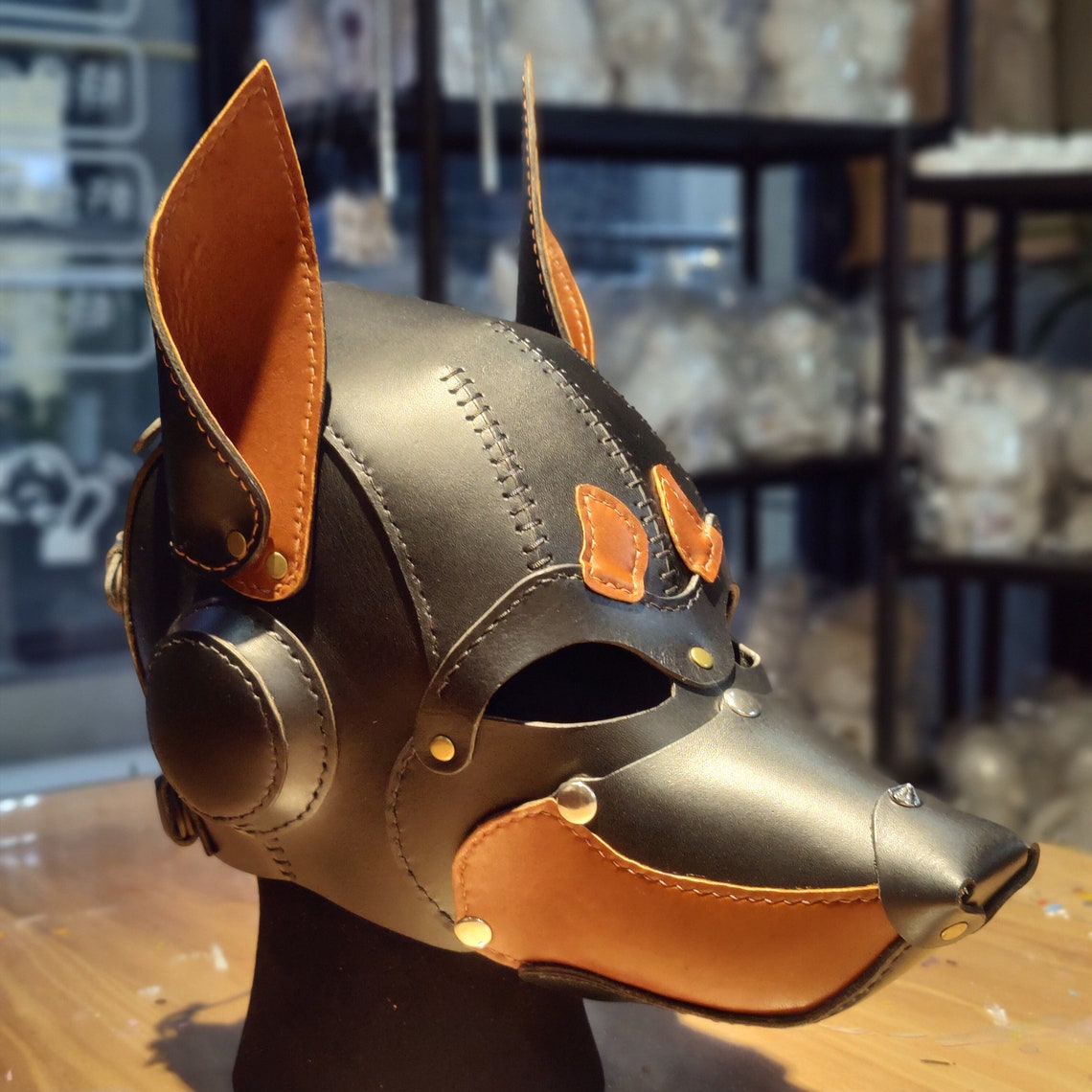 Handmade Leather Puppy Dog Head Mask Steampunk Party Costume Cosplay ...