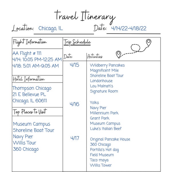 Family Vacation Itinerary Template Printable - Etsy