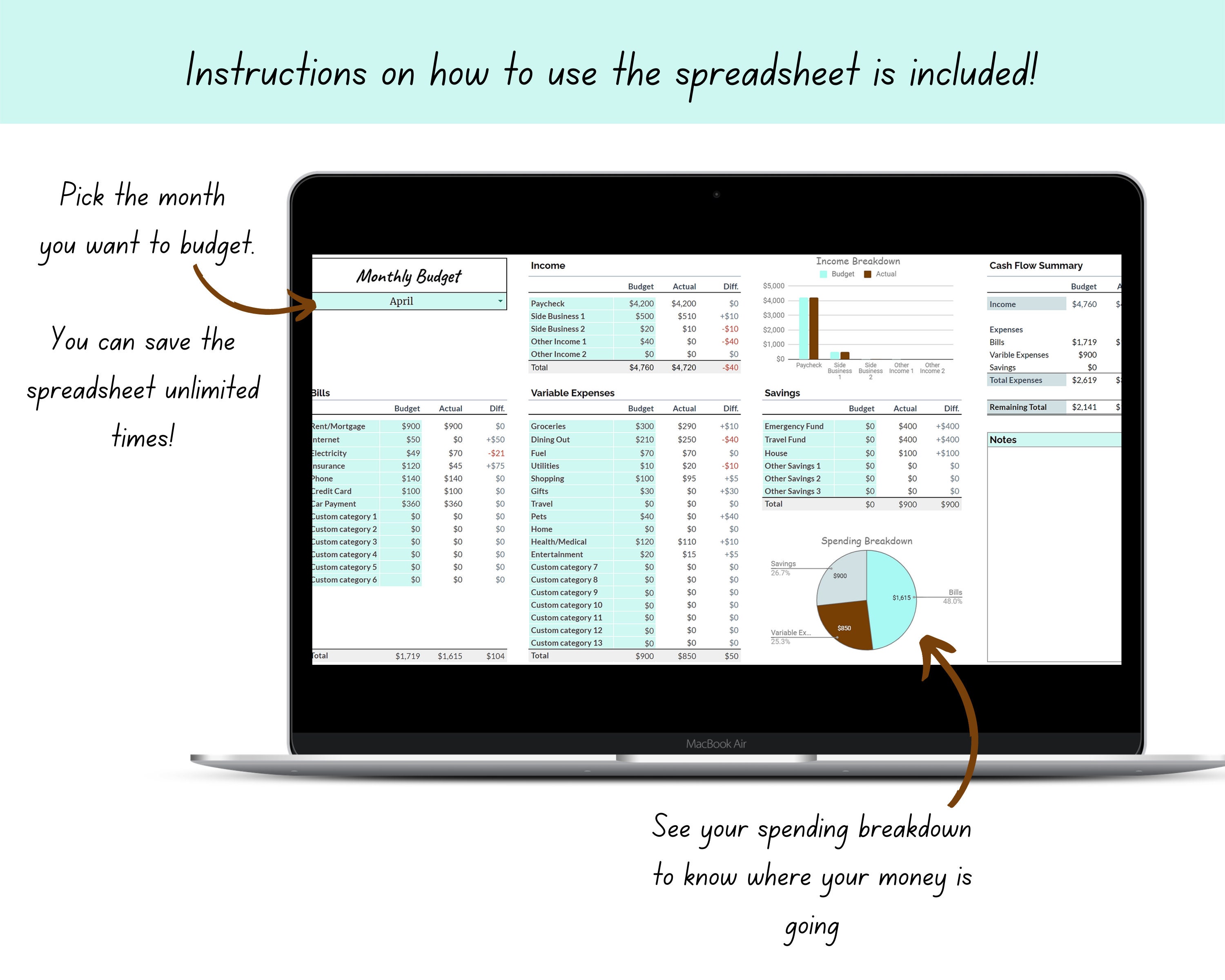 Monthly Budget Tracker Google Sheets Budget Template Financial Planner ...