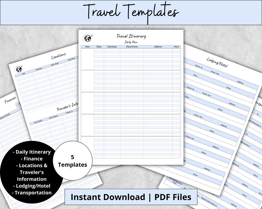 Travel Itinerary Template PDF Vacation Planner Travel Planner Bundle ...