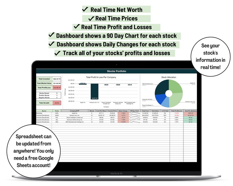 Investment Portfolio Spreadsheet, Stock Tracker, Personal Finance ...