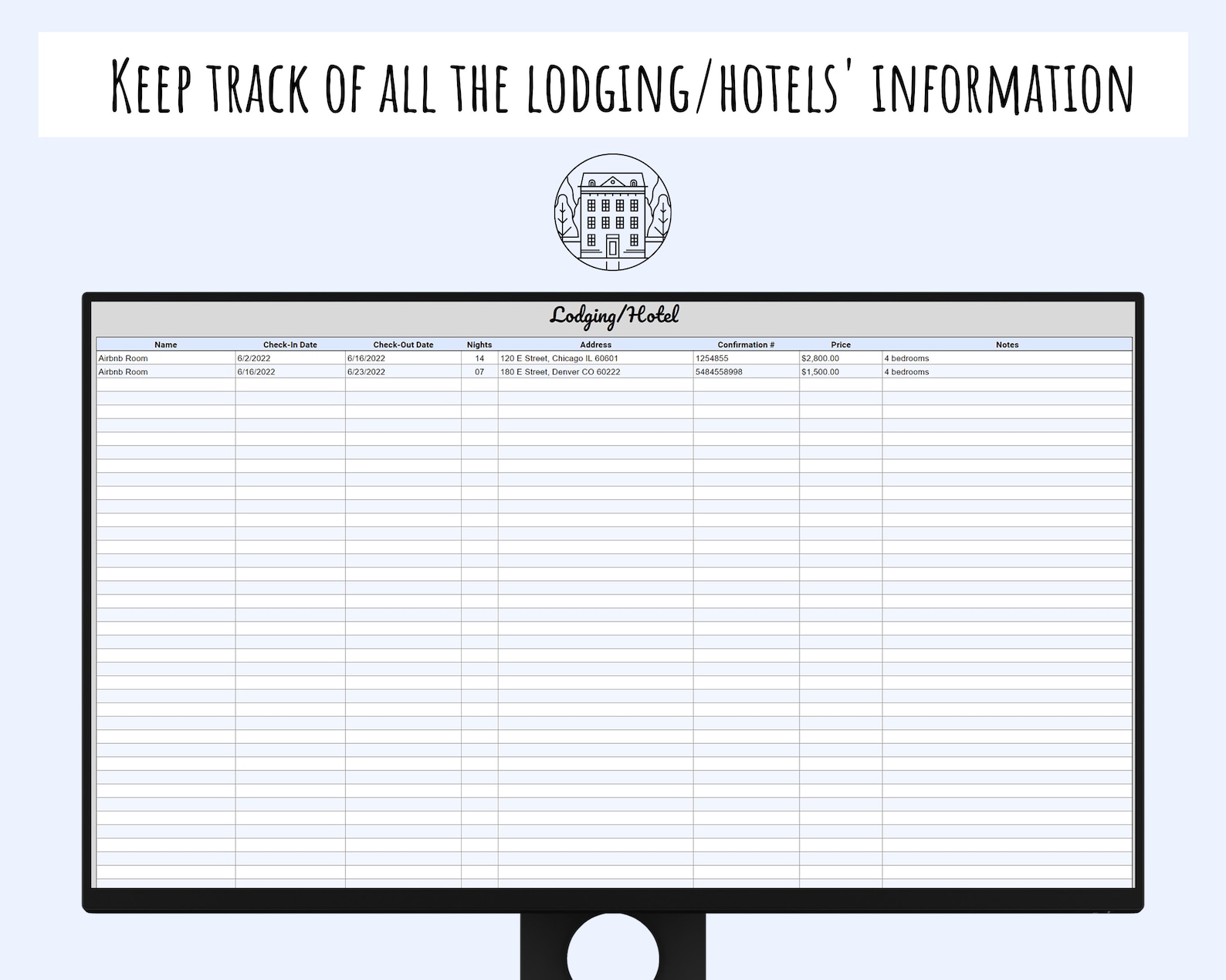Travel Itinerary Template Google Sheets | Vacation Planner | Travel ...