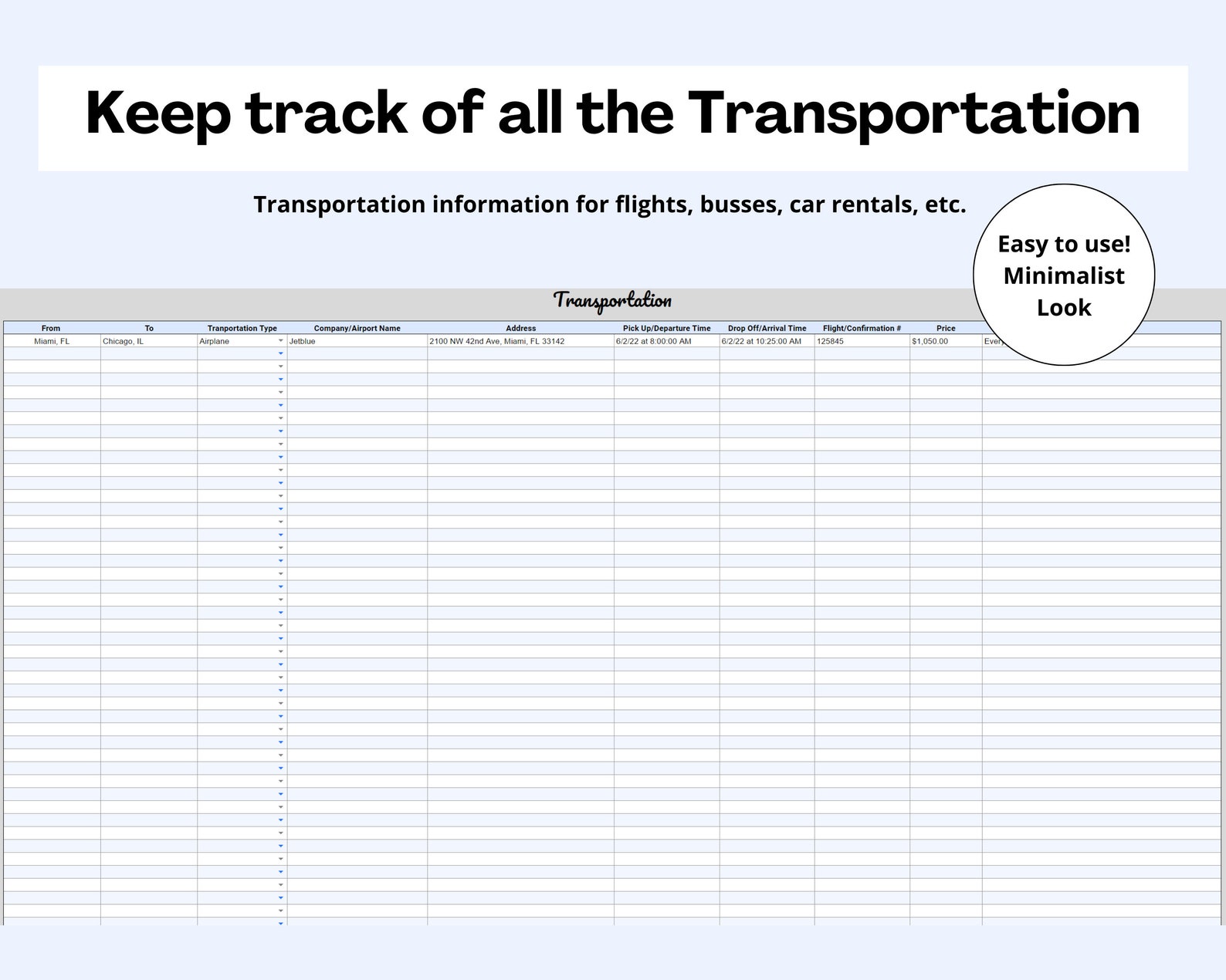 Travel Itinerary Template Google Sheets | Vacation Planner | Travel ...