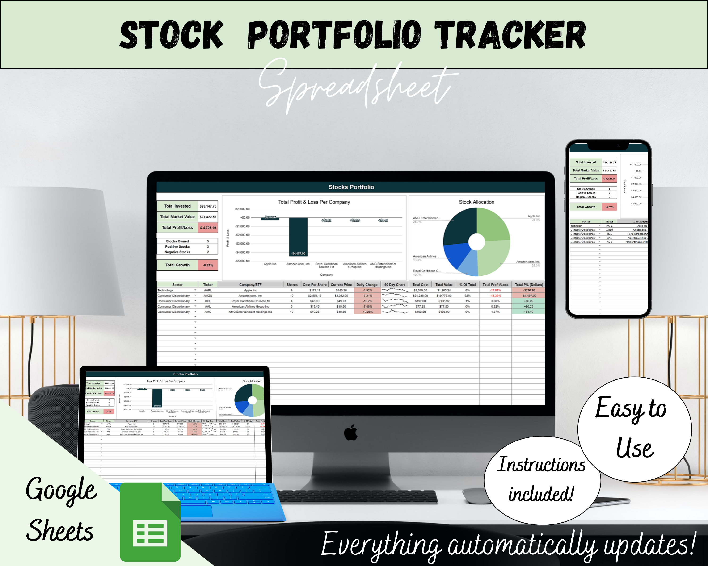 Stock Portfolio Investment Tracker, Financial Dashboard, Stock Personal ...