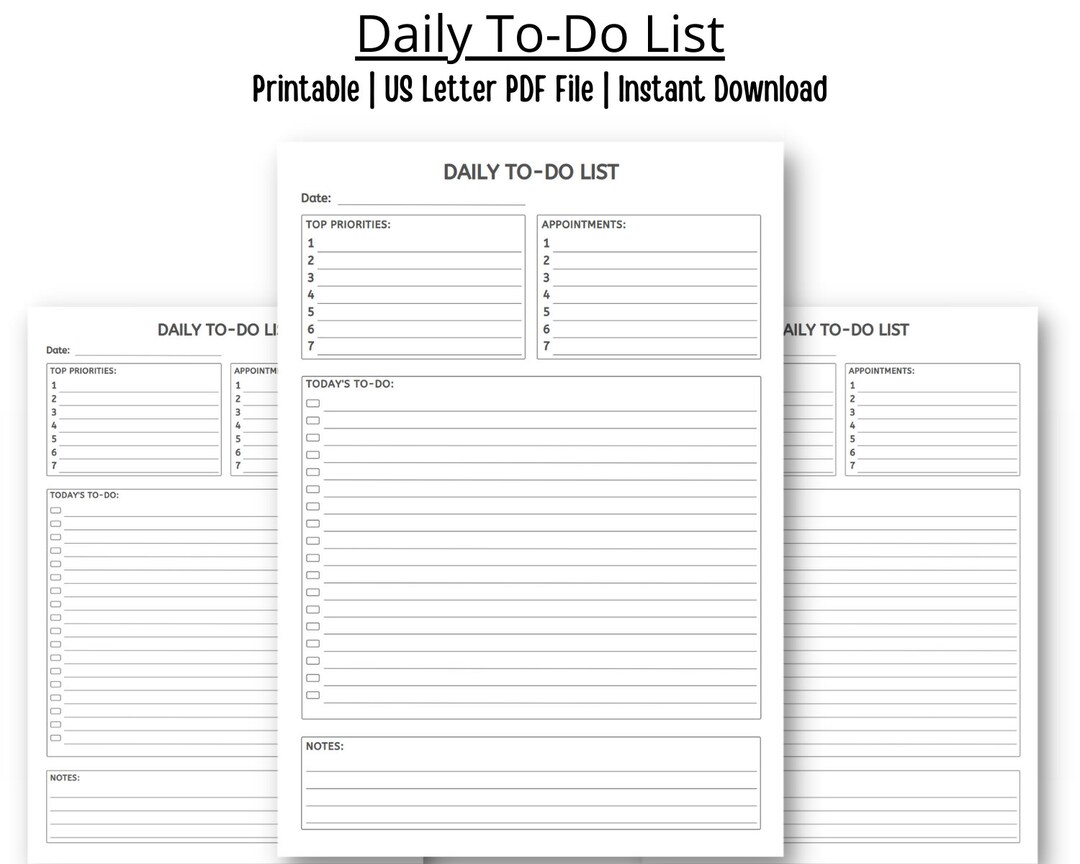 Daily to Do List Template | Daily Task Printable | PDF Instant Download ...