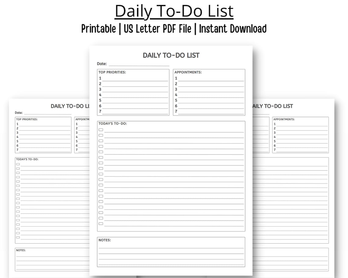 Daily to Do List Template Daily Task Printable PDF Instant Download A4 ...