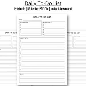 Daily to Do List Template | Daily Task Printable | PDF Instant Download ...