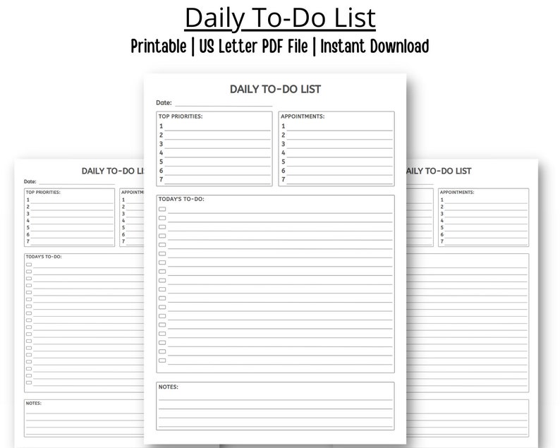 Daily to Do List Template | Daily Task Printable | PDF Instant Download ...