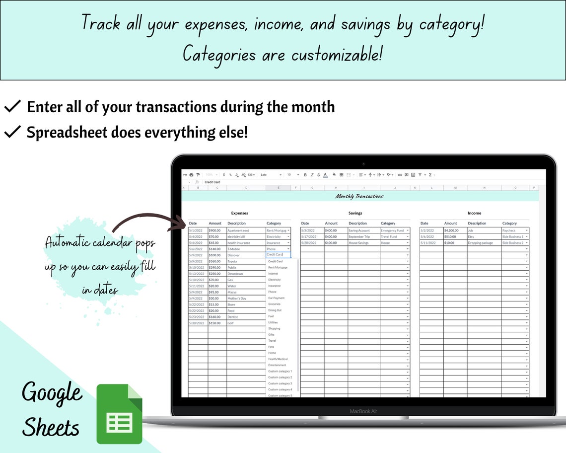 Monthly Budget Tracker Google Sheets Budget Template Financial Planner ...